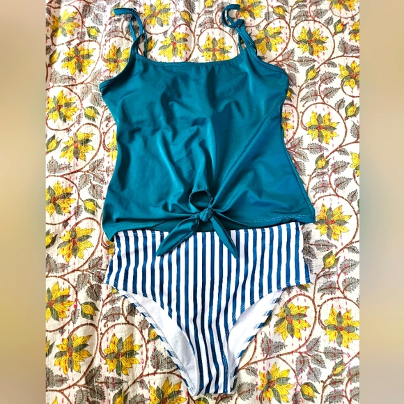 Unbranded | Swim | Tankini In Tealwhite Size Medium | Poshmark